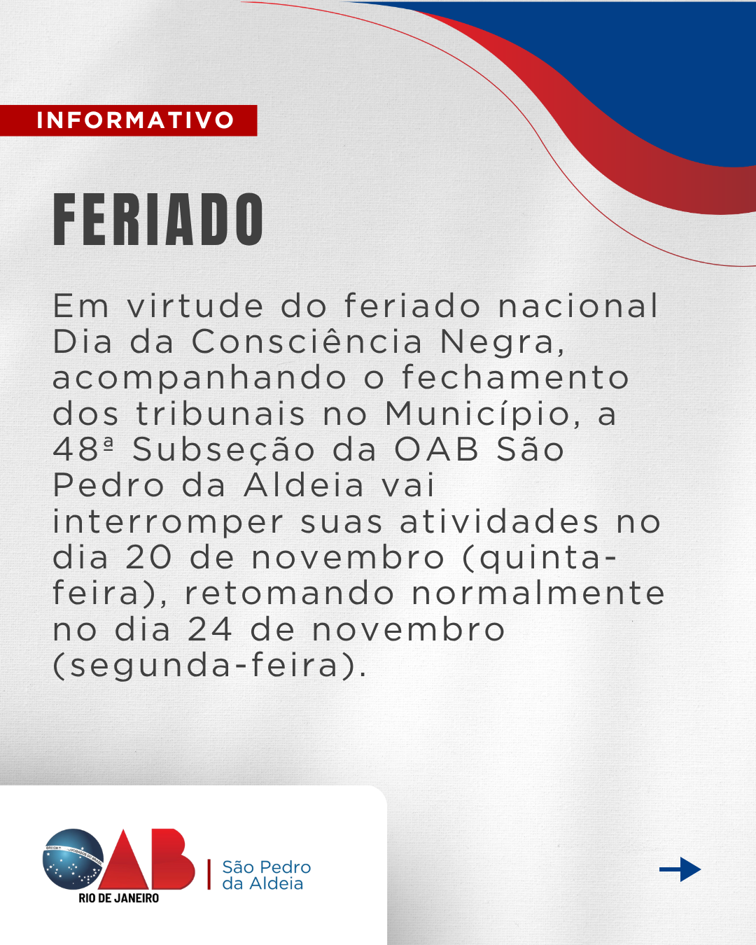 A OAB SPA vai interromper suas atividades no dia 20 de novembro (quinta ...